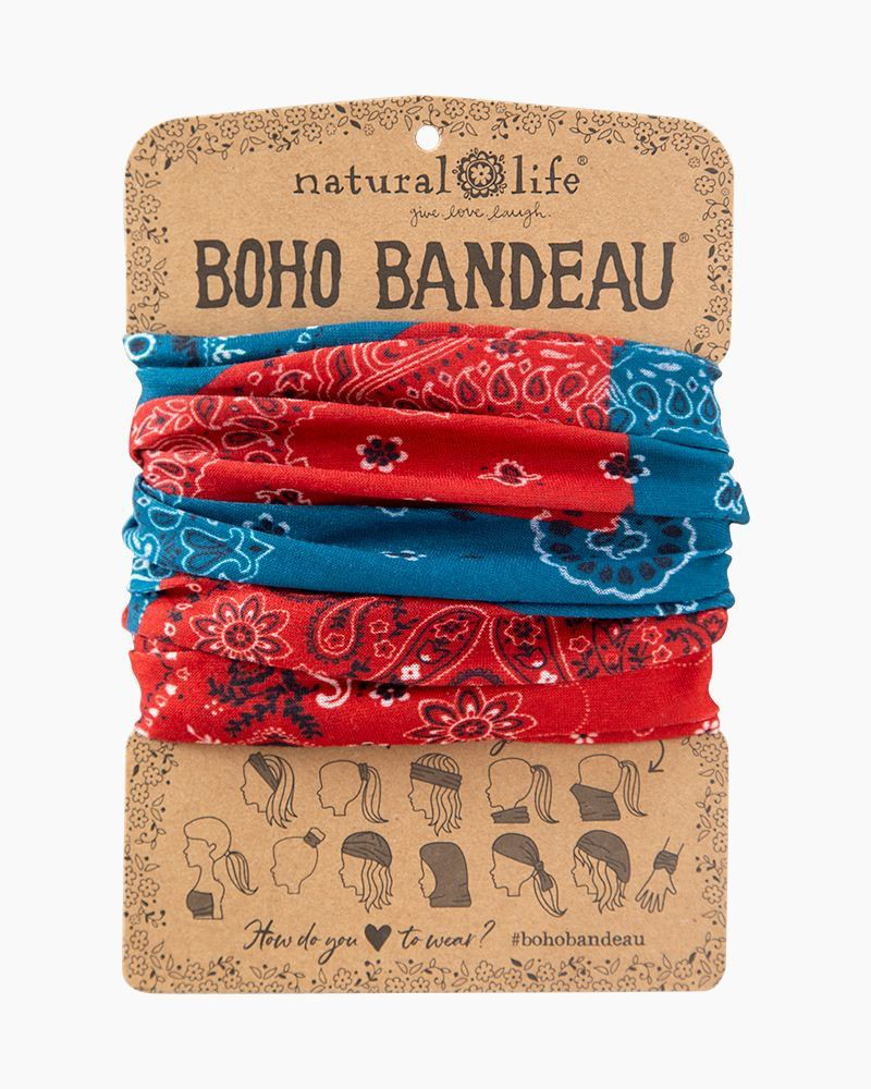 Bandana Patchwork Red and Blue Full Boho Bandeau® Headband | Natural ...