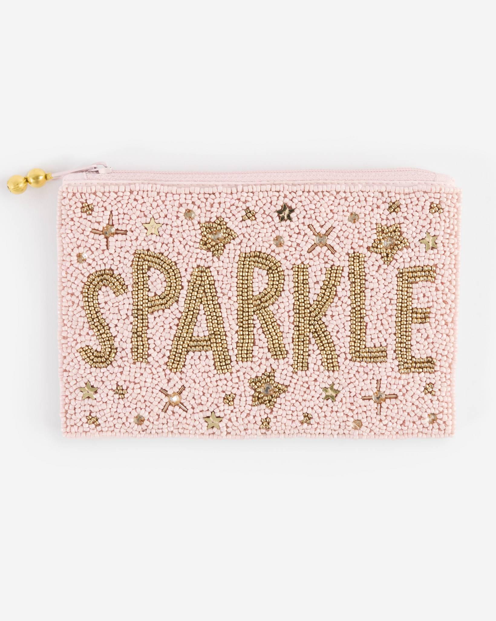 Pink Sparkle Seed Beaded Zipper Pouch | Strawflower | The Paper Store
