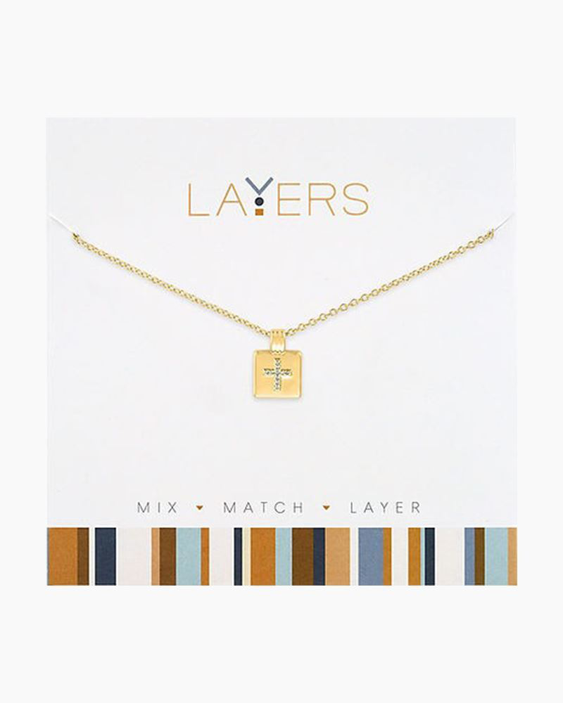 Rectangle Cross Adjustable Necklace in Gold | Layers | The Paper Store