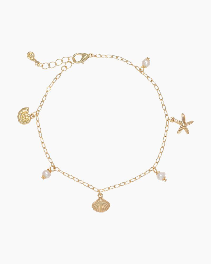 Coastal Shells and Pearls Charm Anklet in Gold | Barlow Designs | The ...