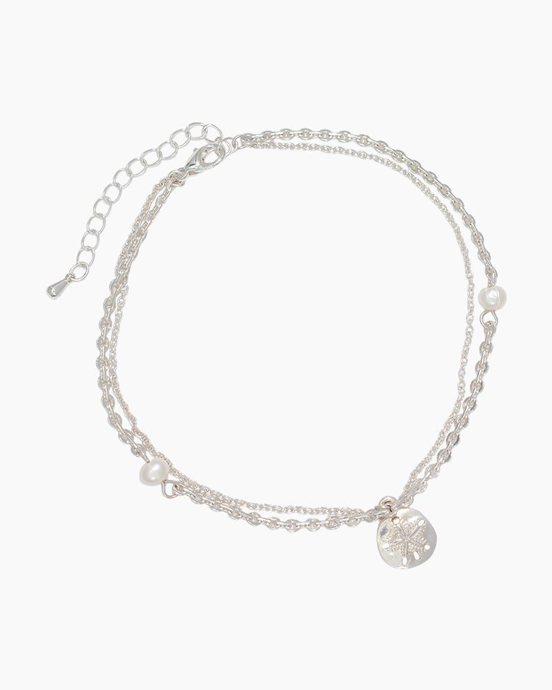 Double Strand Pearls and Sand Dollar Charm Anklet in Silver ...
