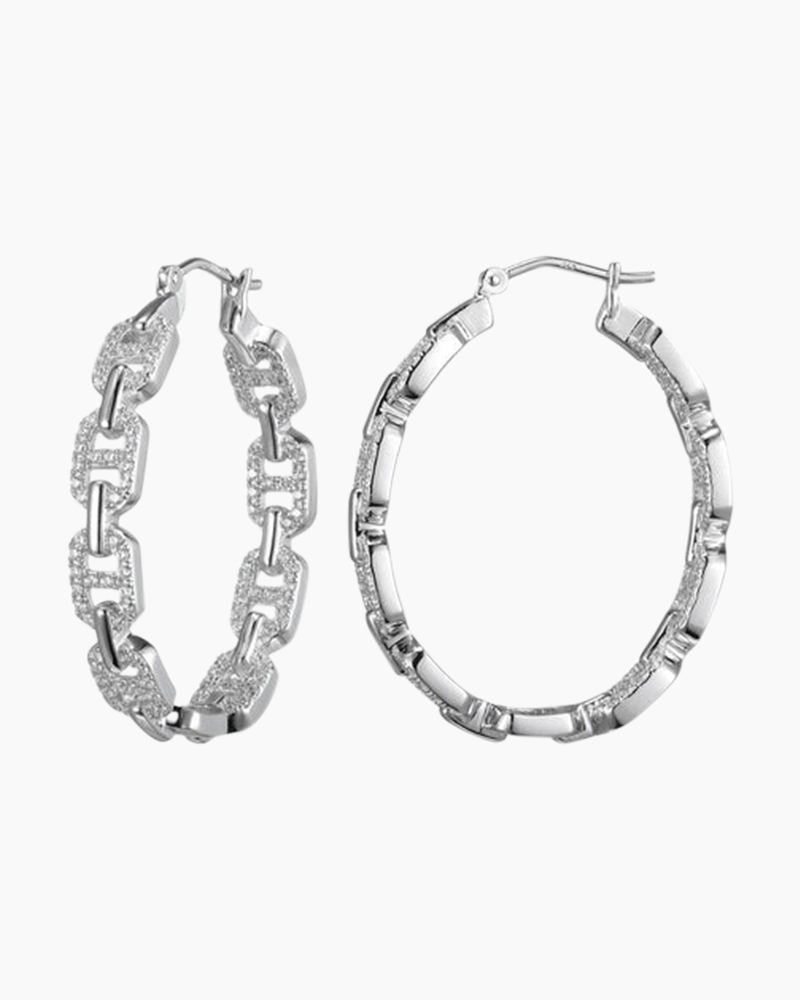 Classic Mesh with Marina Link CZ Hoop Earrings in Silver | Charles ...