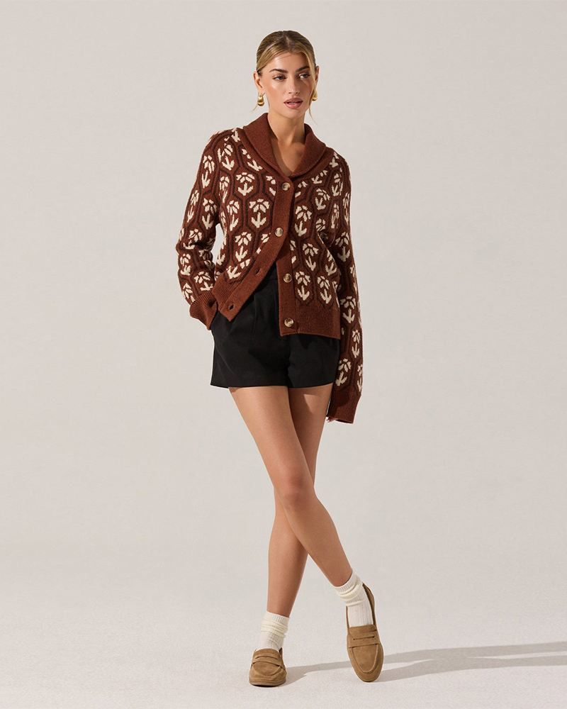 Marcenia Shawl Collar Cardigan in Brown Floral | ASTR The Label | The ...