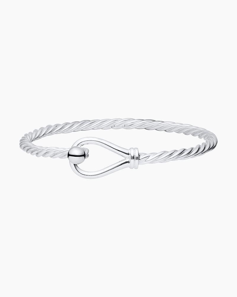 Twist Band Loop and Ball Bangle Bracelet in Sterling Silver - Size 7 ...