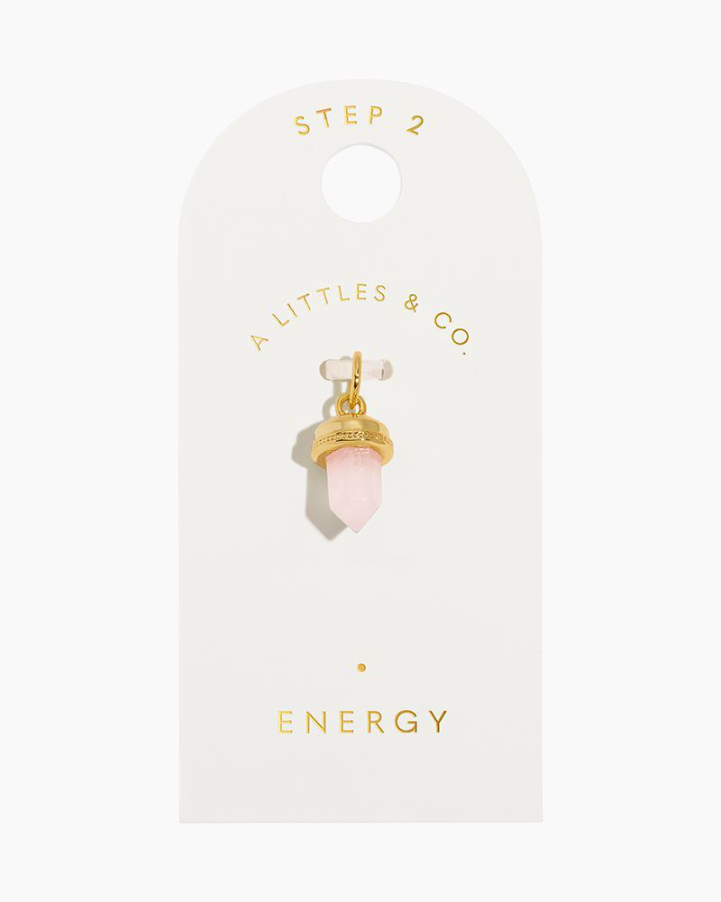 Small Energy Pink Crystal Charm in Gold | A Littles & Co | The Paper Store