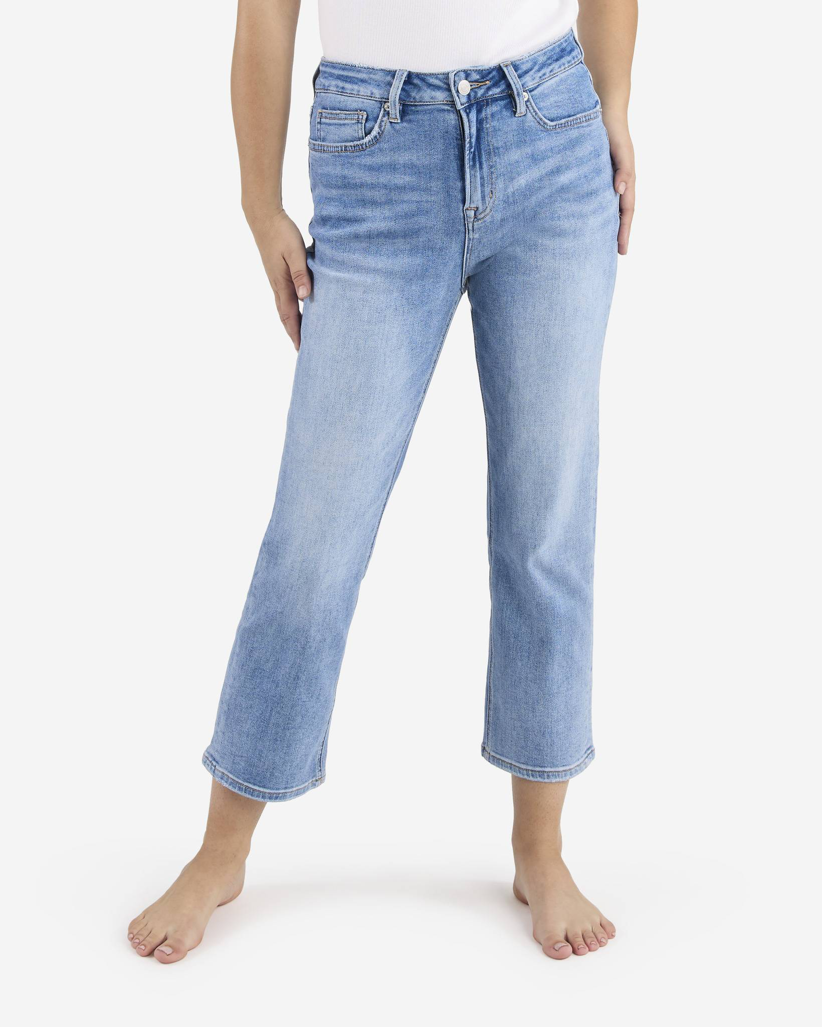 Straight Leg Loose Fit Super High Rise Jeans in Light Wash | Mica Denim ...