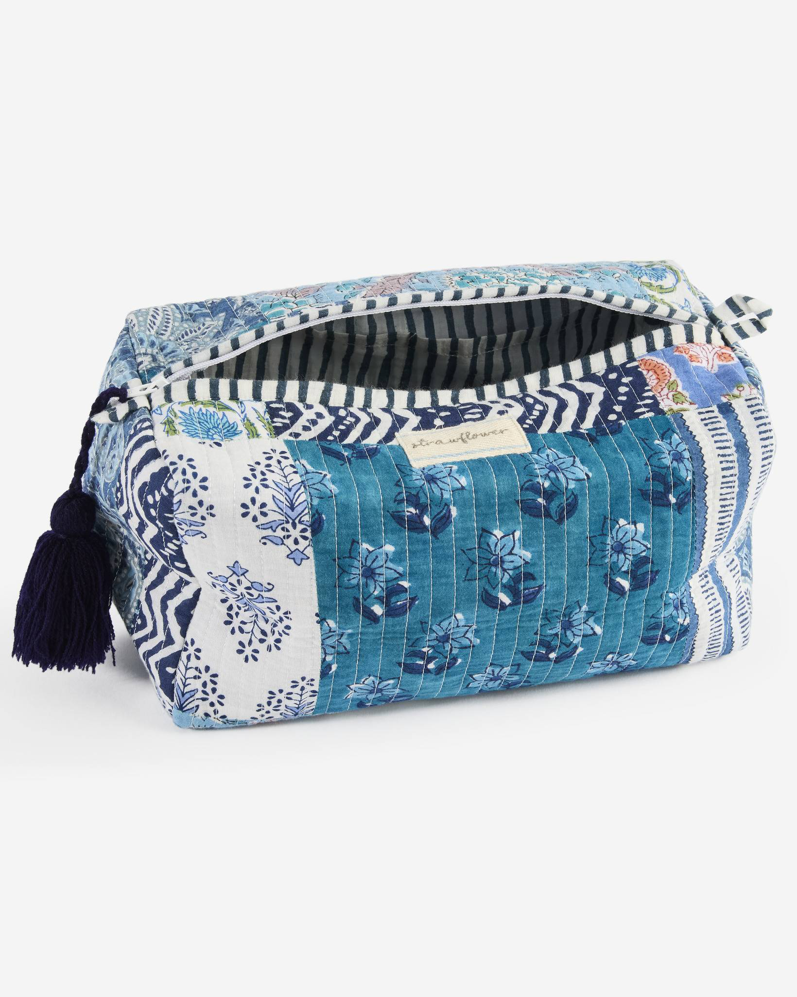 Hannah Large Patchwork Quilted Block Print Cosmetic Pouch | Strawflower ...