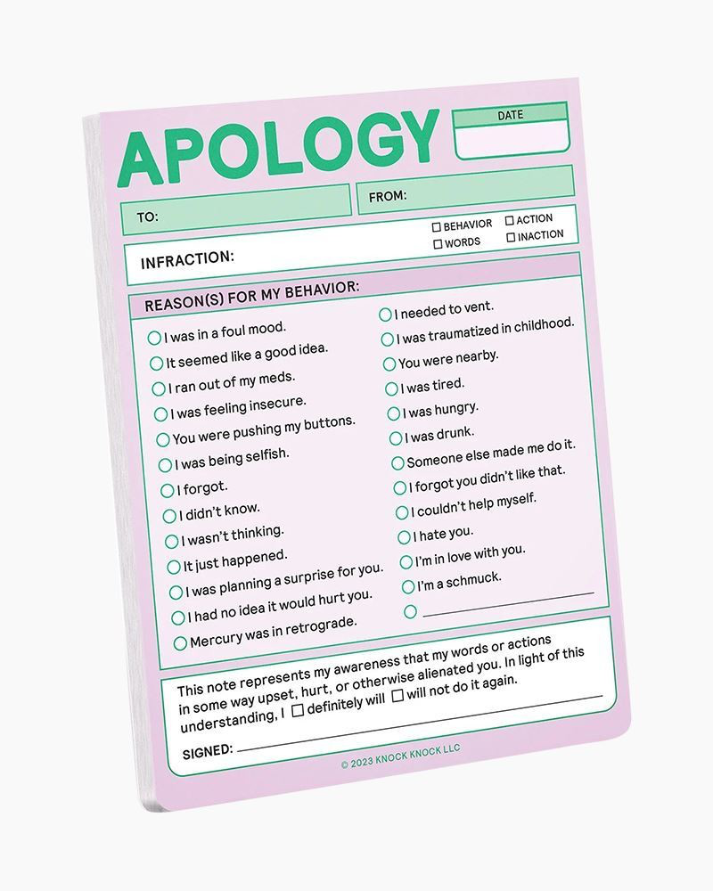 Apology Nifty Note Pad (Pastel Version) | Hachette Book Group | The ...