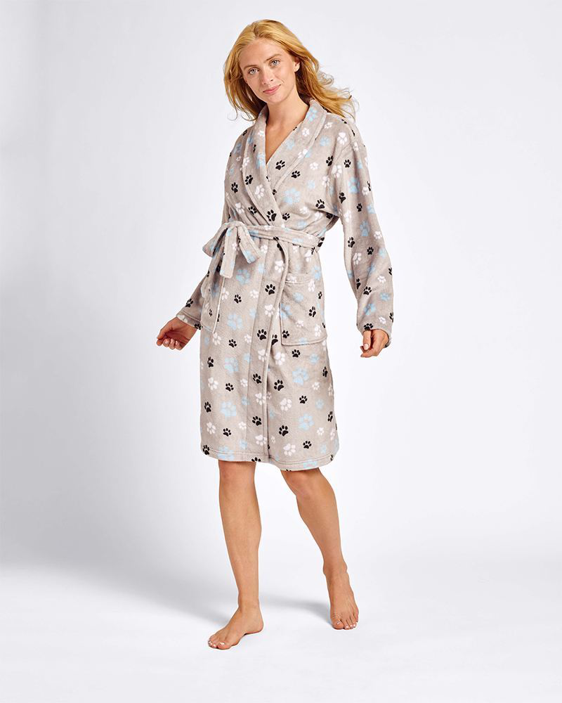 Grey Paw Print Patterned Robe | Mia & Tess | The Paper Store