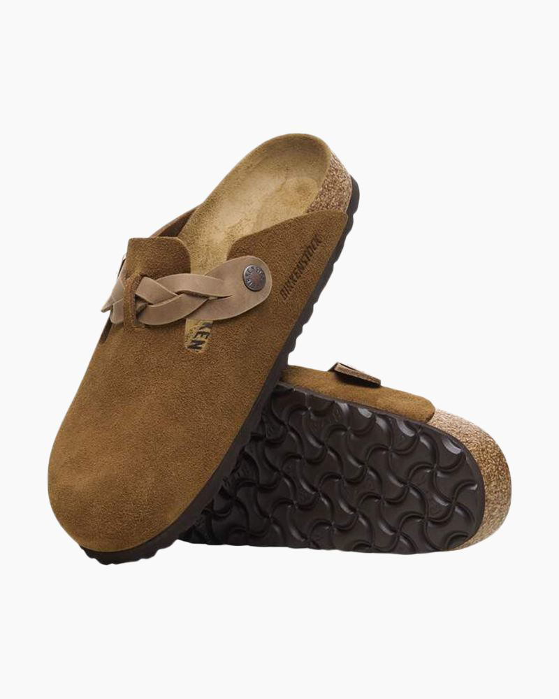 Boston Braided Suede Leather Clogs in Mink | Birkenstock | The Paper Store