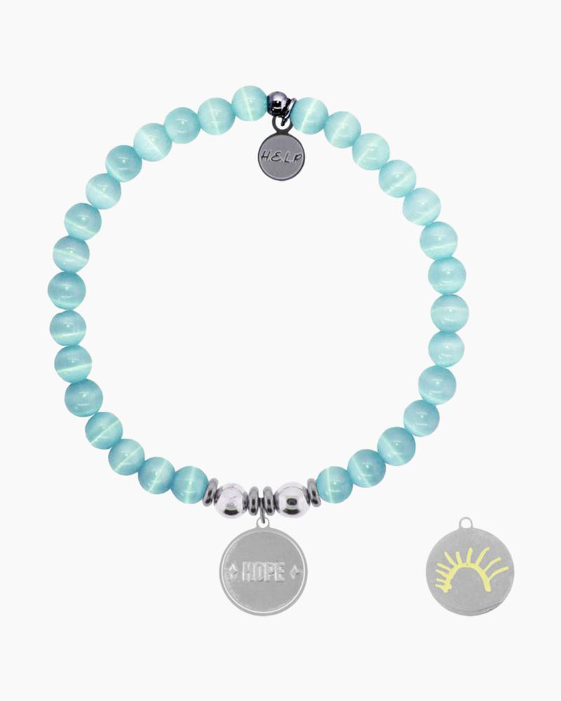 St. Jude Collection Sun Charm with Aqua Cats Eye Charity Bracelet | H.E.L.P. by T. Jazelle | The ...