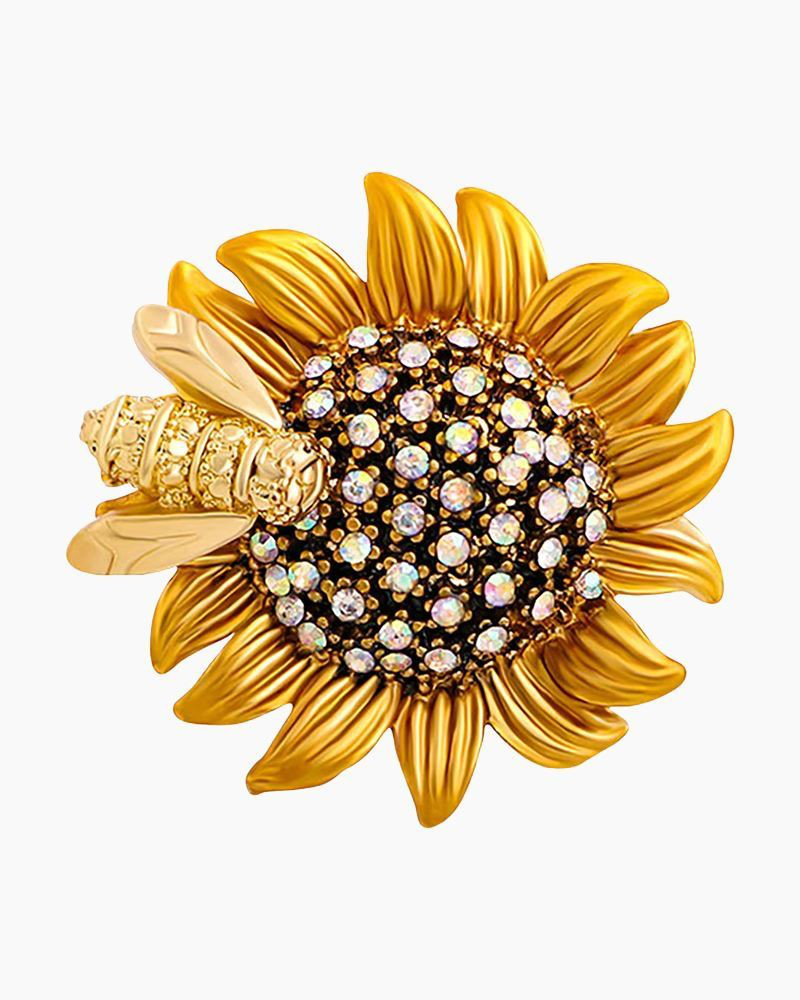 Bee and Sunflower Brooch in Gold | Sticky Bestie | The Paper Store