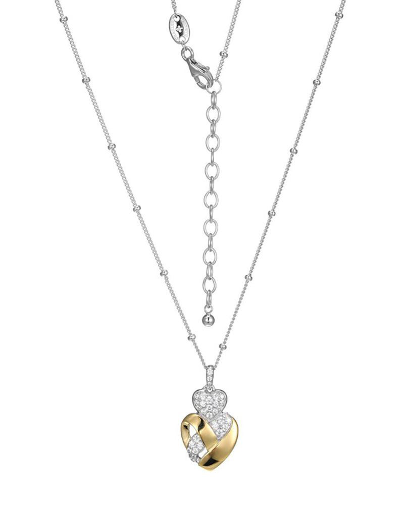 Cubic Zirconia Heart Pendant Necklace in Two-Tone | Charles Garnier ...