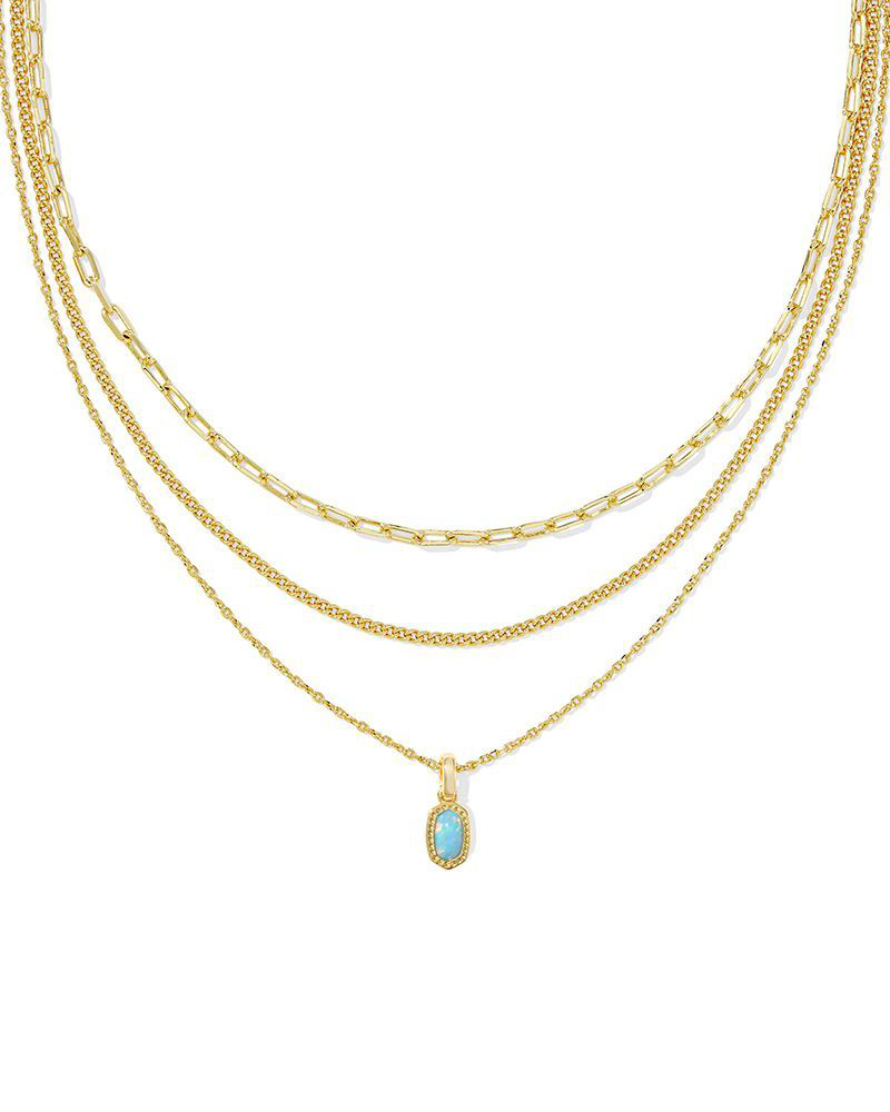 Mini Elisa Gold Triple Strand Necklace in Light Teal Kyocera Opal ...