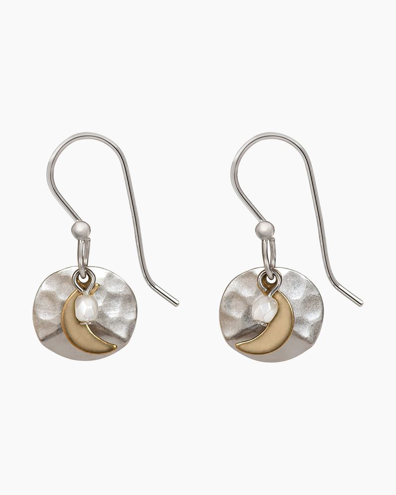Round Hammered Crescent Moon Drop Earrings in Silver | Silver Forest ...