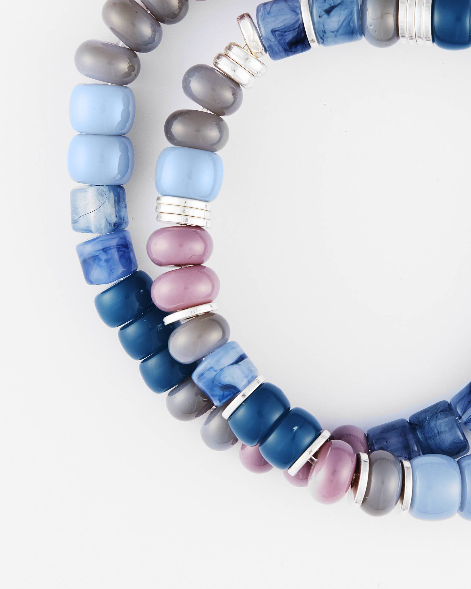 Triple Strand Blue Beaded Stretch Bracelet in Silver | mia & tess | The ...