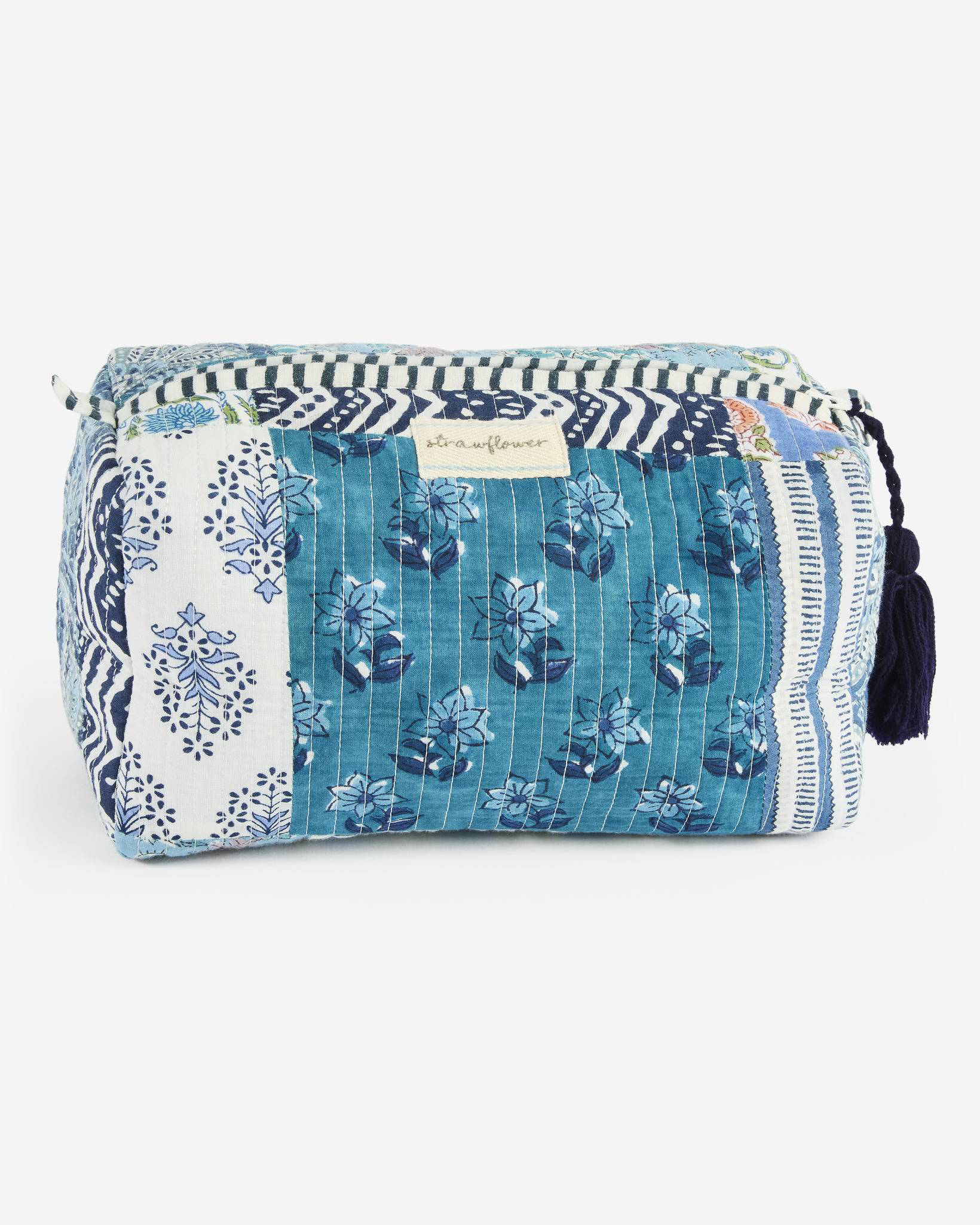 Hannah Large Patchwork Quilted Block Print Cosmetic Pouch | Strawflower ...