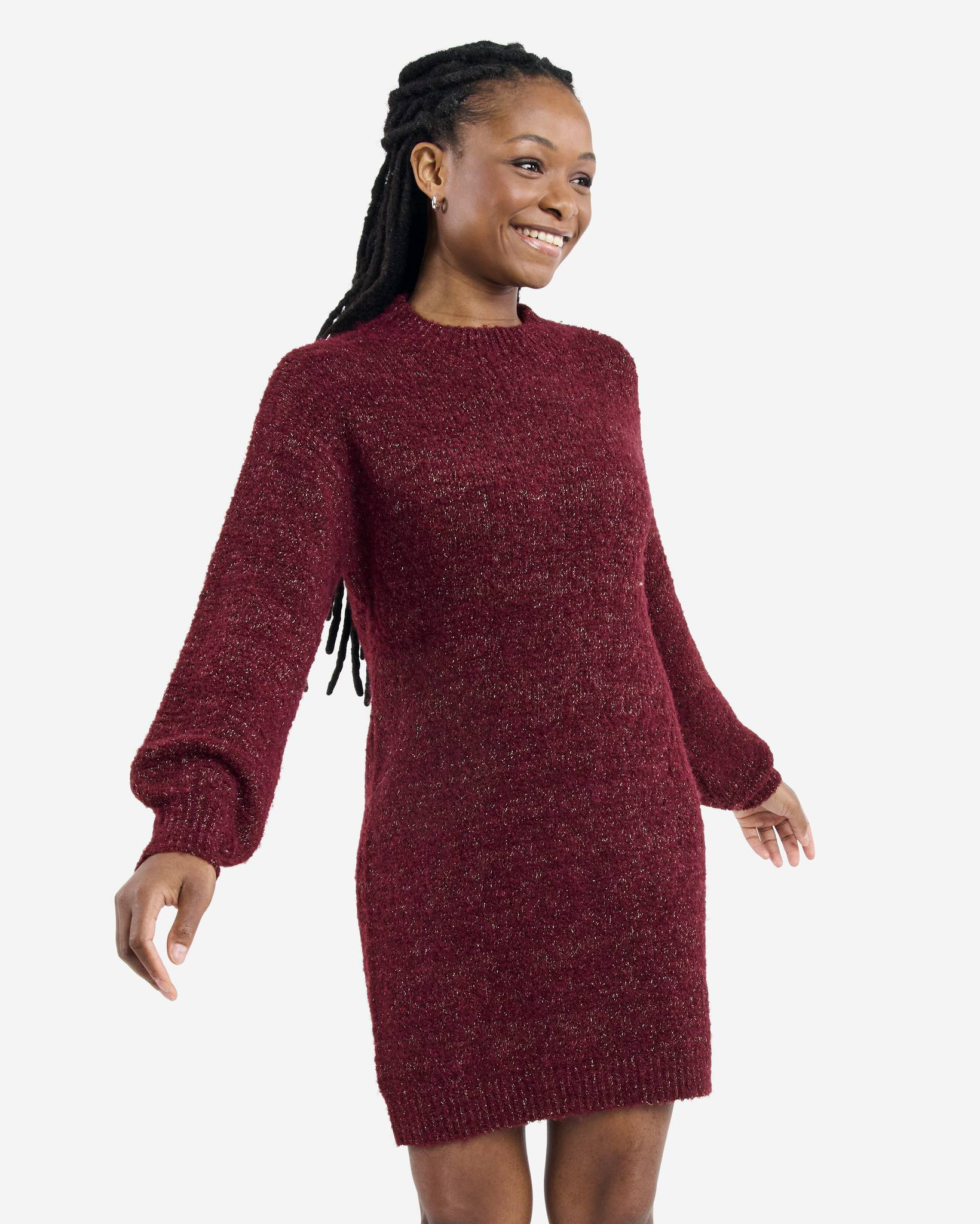 Metallic Long Sleeve Sweater Dress in Burgundy | Mia & Tess | The Paper ...