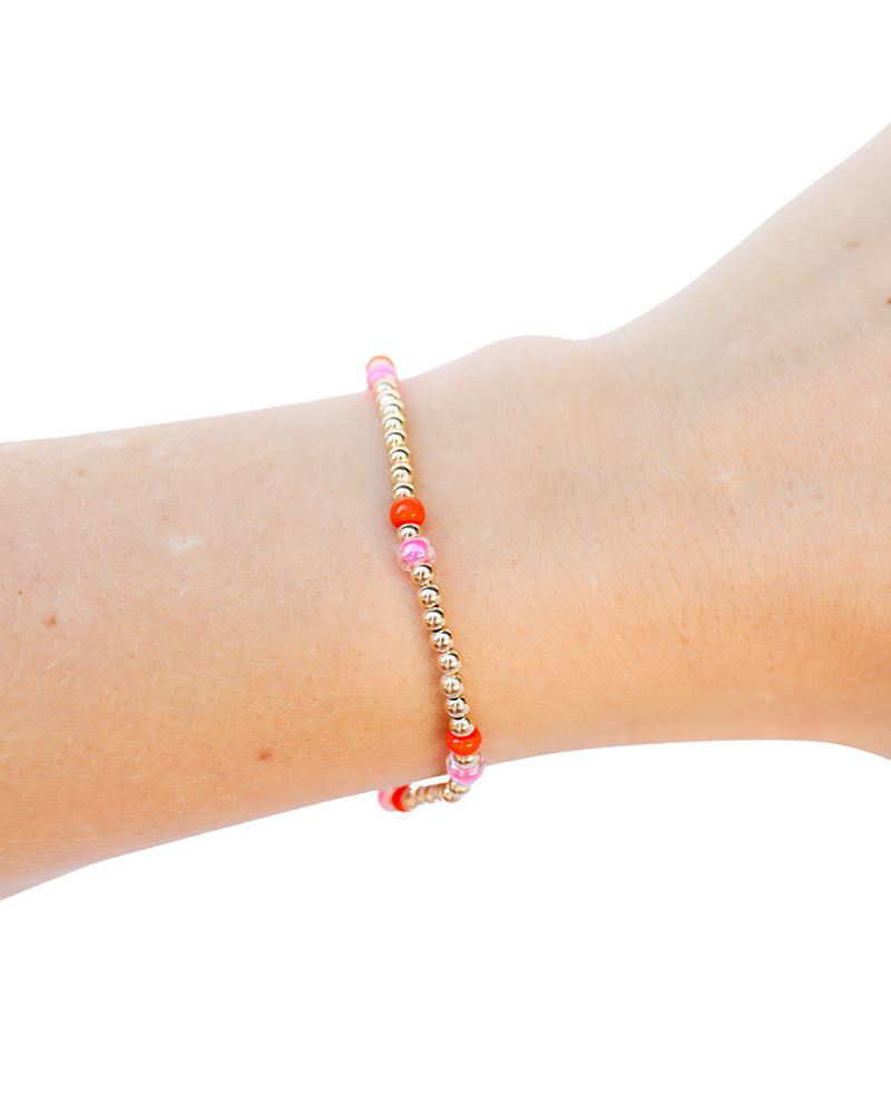 Orange & Pink Poppi Bracelet in Gold | Beaded Blondes | The Paper Store