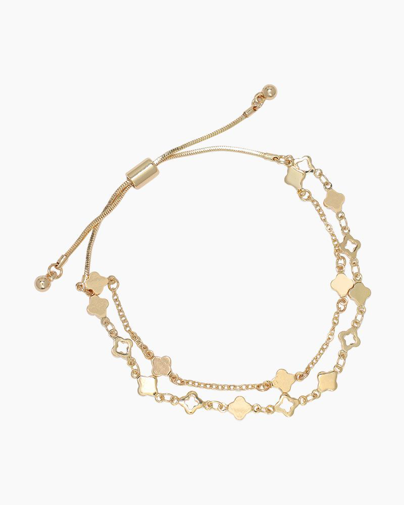 Double Strand Clover Bolo Bracelet in Gold | Periwinkle by Barlow | The ...