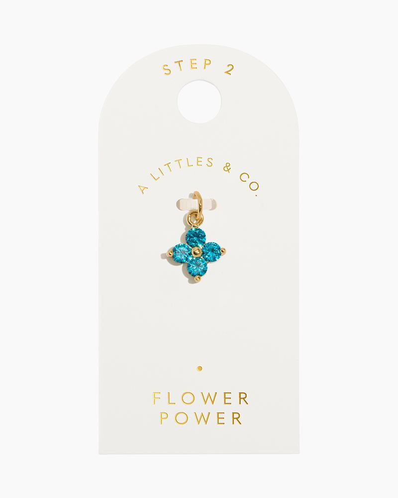 Small Blue Flower Power Charm in Gold | A Littles & Co | The Paper Store