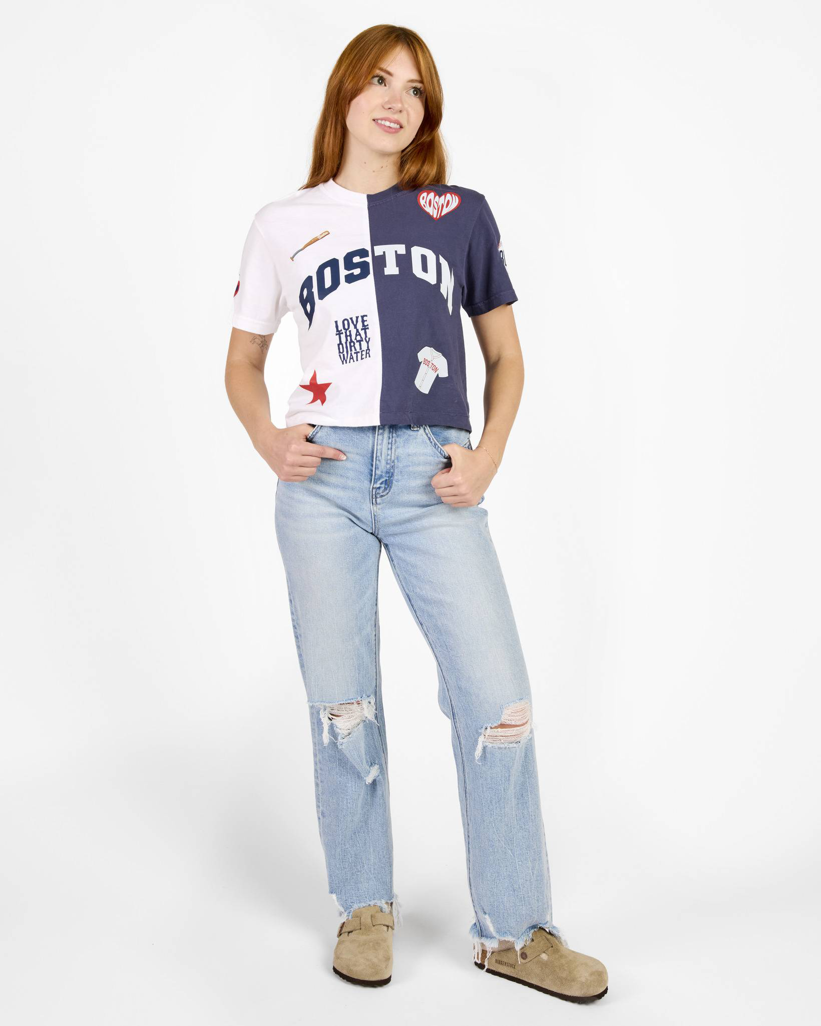 Boston Split Short Sleeve Tee in Navy and White | BROdenim | The Paper Store