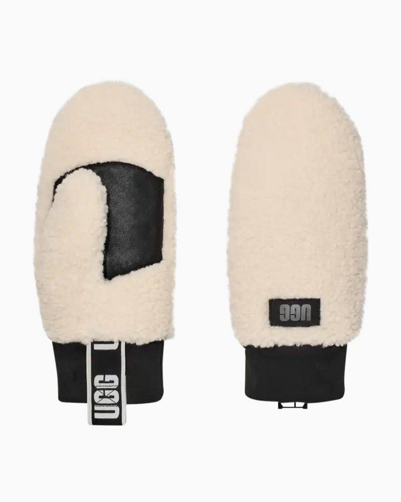 Women's fluff Mitten With Logo Tape in Nimbus | UGG | The Paper Store