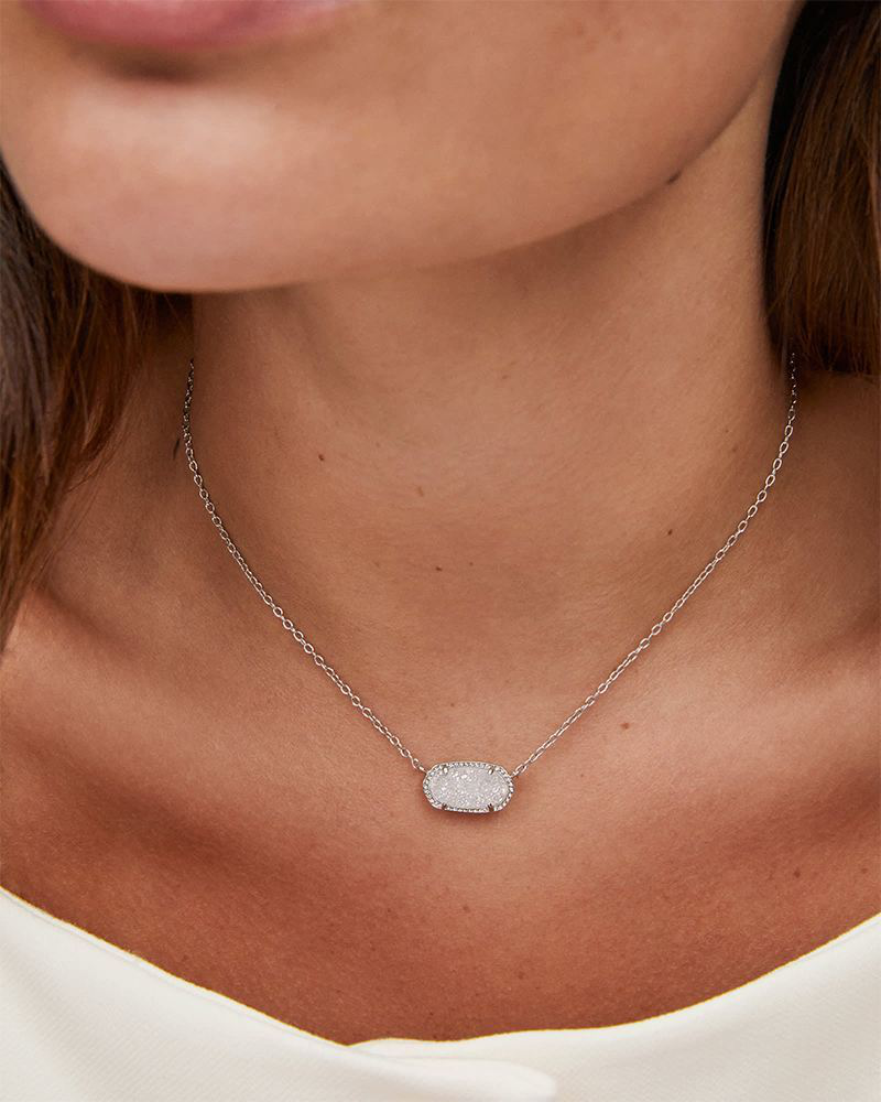 Elisa Silver Statement Short Pendant Necklace in Iridescent Druzy ...
