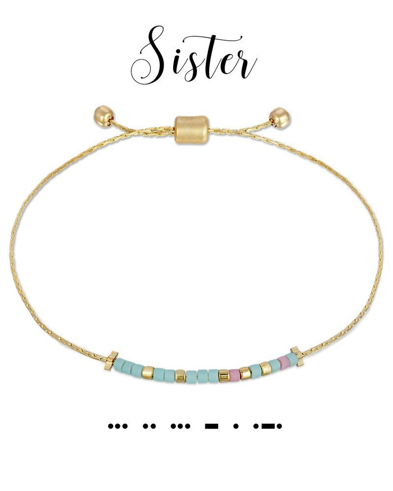 Sister Morse Code Bracelet in Gold | Dot & Dash Design | The Paper Store
