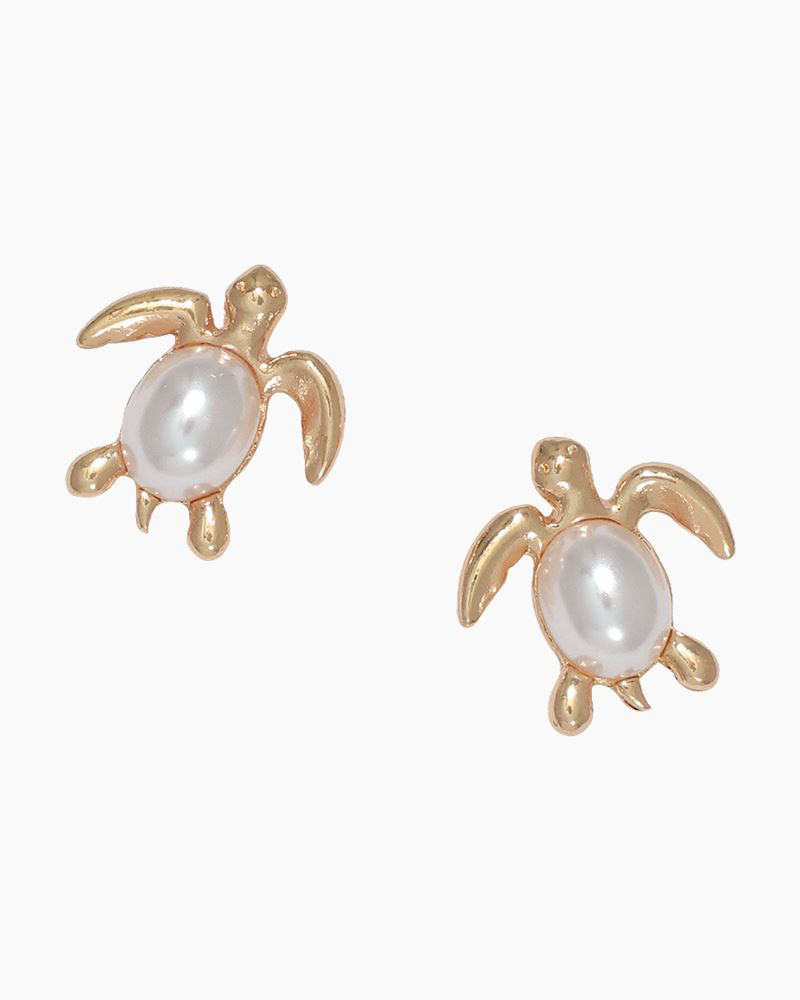 Turtles with Pearls Stud Earrings in Gold | Periwinkle by Barlow | The ...