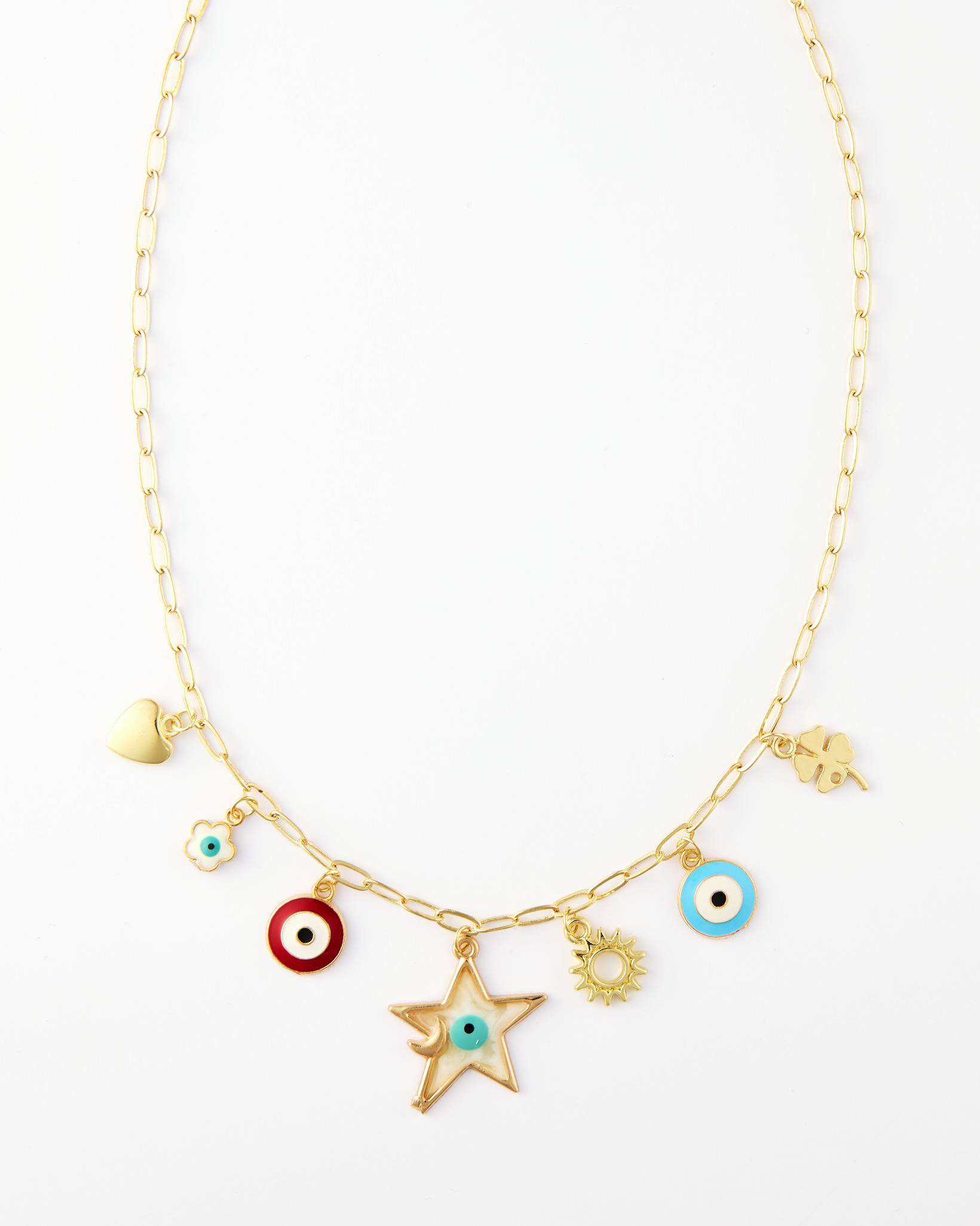 Evil Eye Multi Charm Chain Necklace in Gold | Oz Jewerly | The Paper Store
