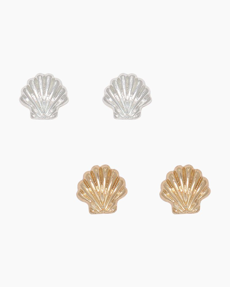 Scallop Shells Stud Earring Set in Gold and Silver | Periwinkle by Barlow | The Paper Store
