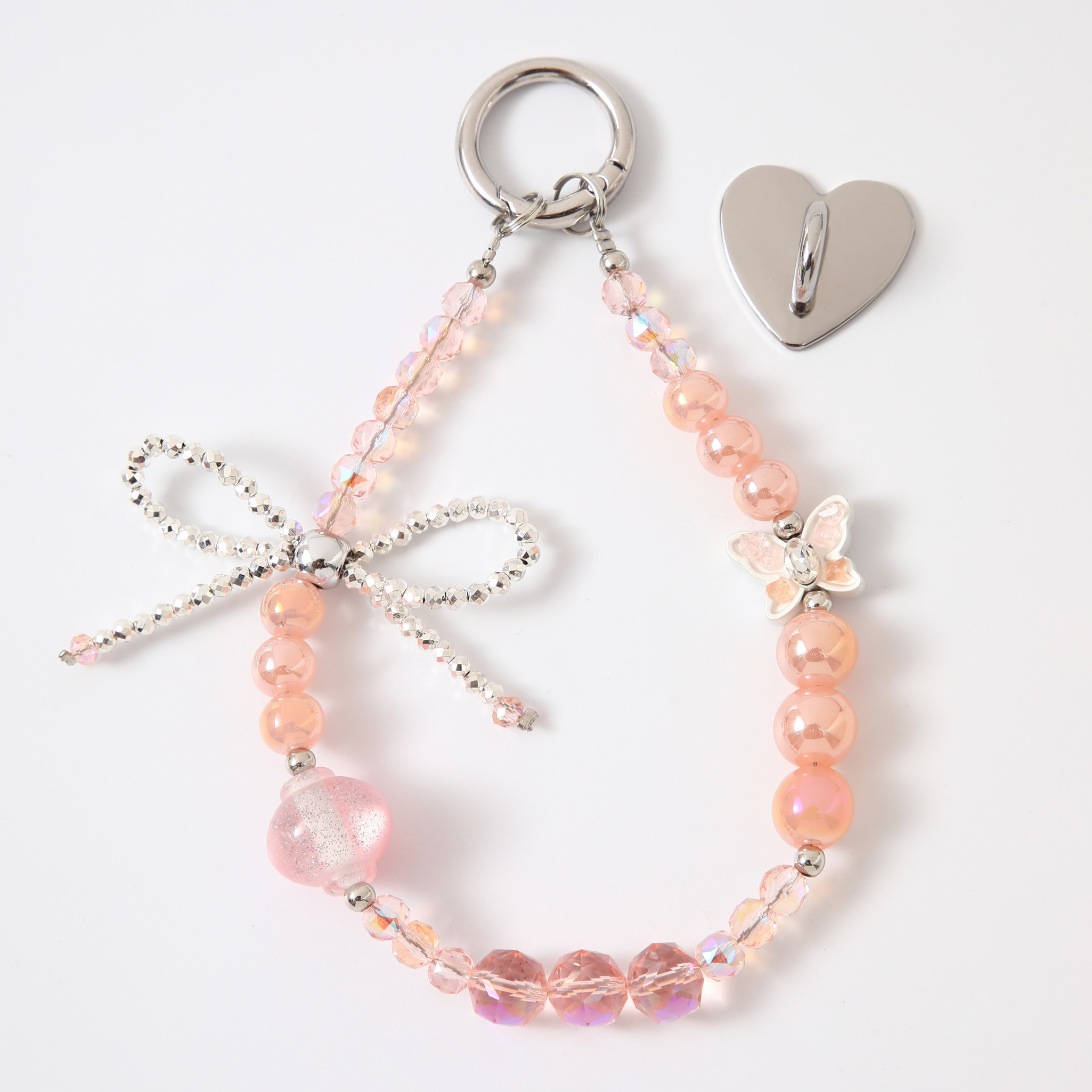 Beaded Pink Butterfly Silver Phone Charm | Sticky Bestie | The Paper Store