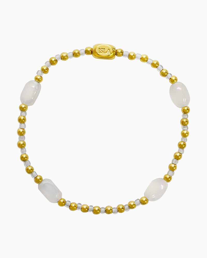 Gold All Around Beaded Stretch Bracelet in White Cap | Isla | The Paper ...