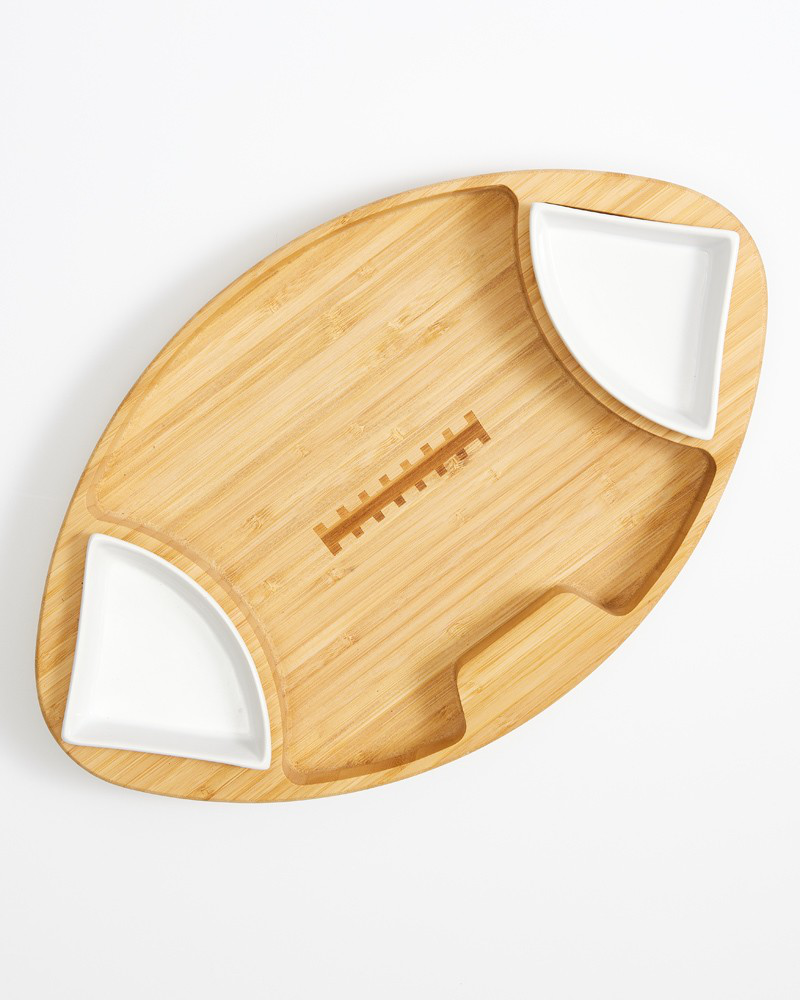 Bamboo Football Serving Tray with Ceramic Bowls | Legacy & Main | The ...
