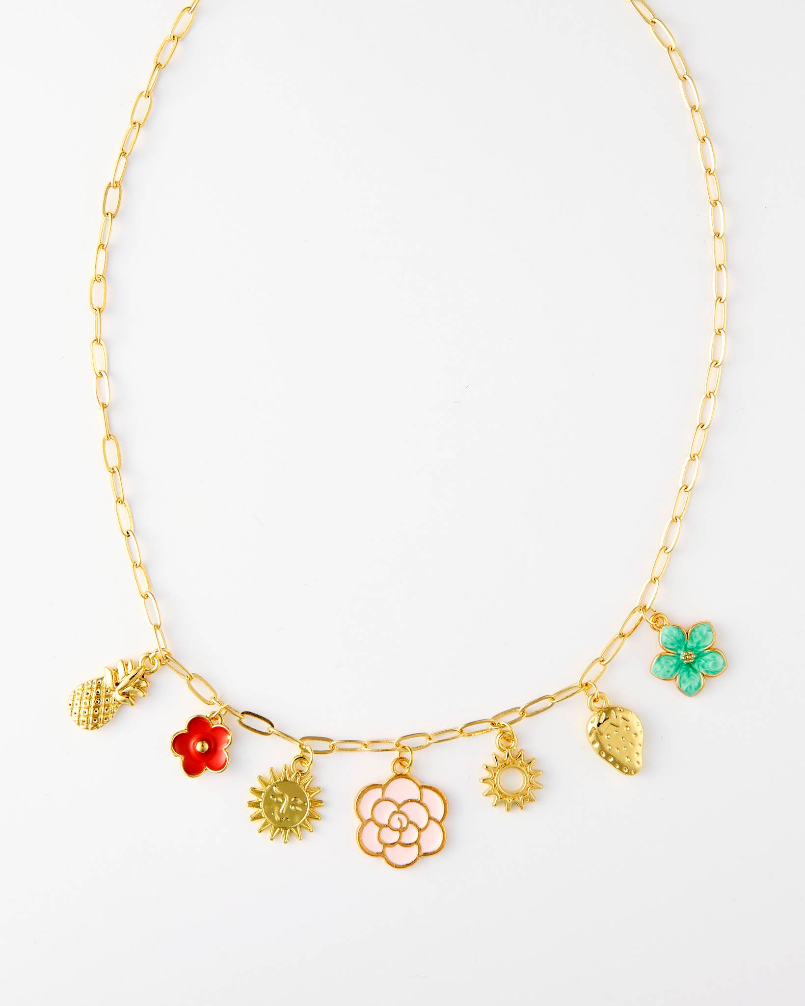 Flowers and Suns Multi Charm Chain Necklace in Gold | Oz Jewerly | The ...
