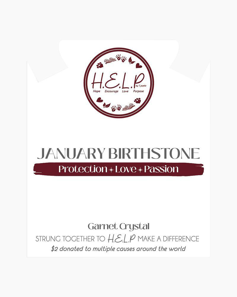 January Garnet Crystal Charm with White Crystal Charity Bracelet | H.E ...