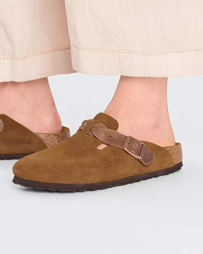 Boston Braided Suede Leather Clogs in Mink | Birkenstock | The Paper Store