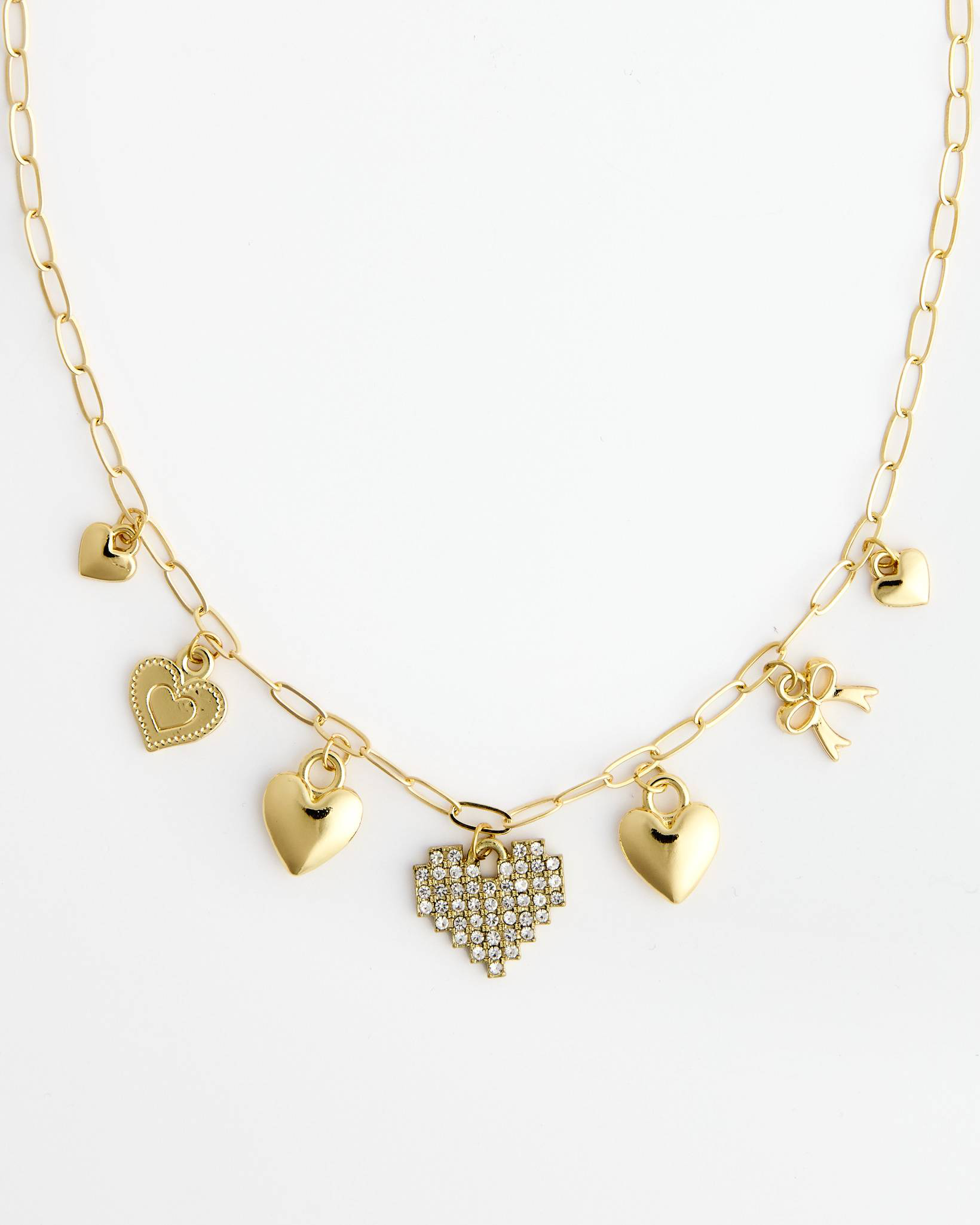 Hearts Multi Charm Chain Necklace in Gold | Oz Jewerly | The Paper Store