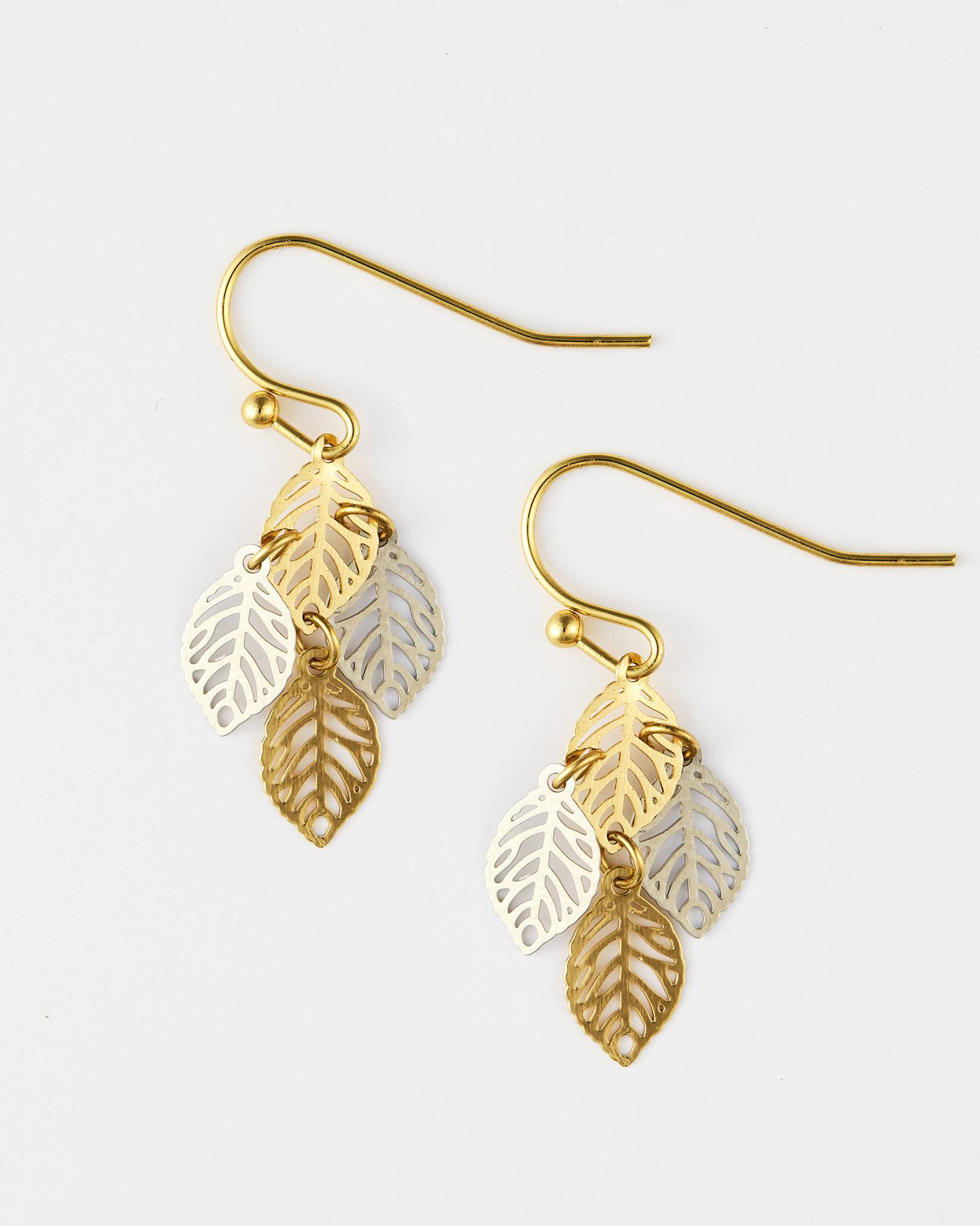 Layered Leaf Short Drop Earrings in Two-Tone | mia & tess | The Paper Store
