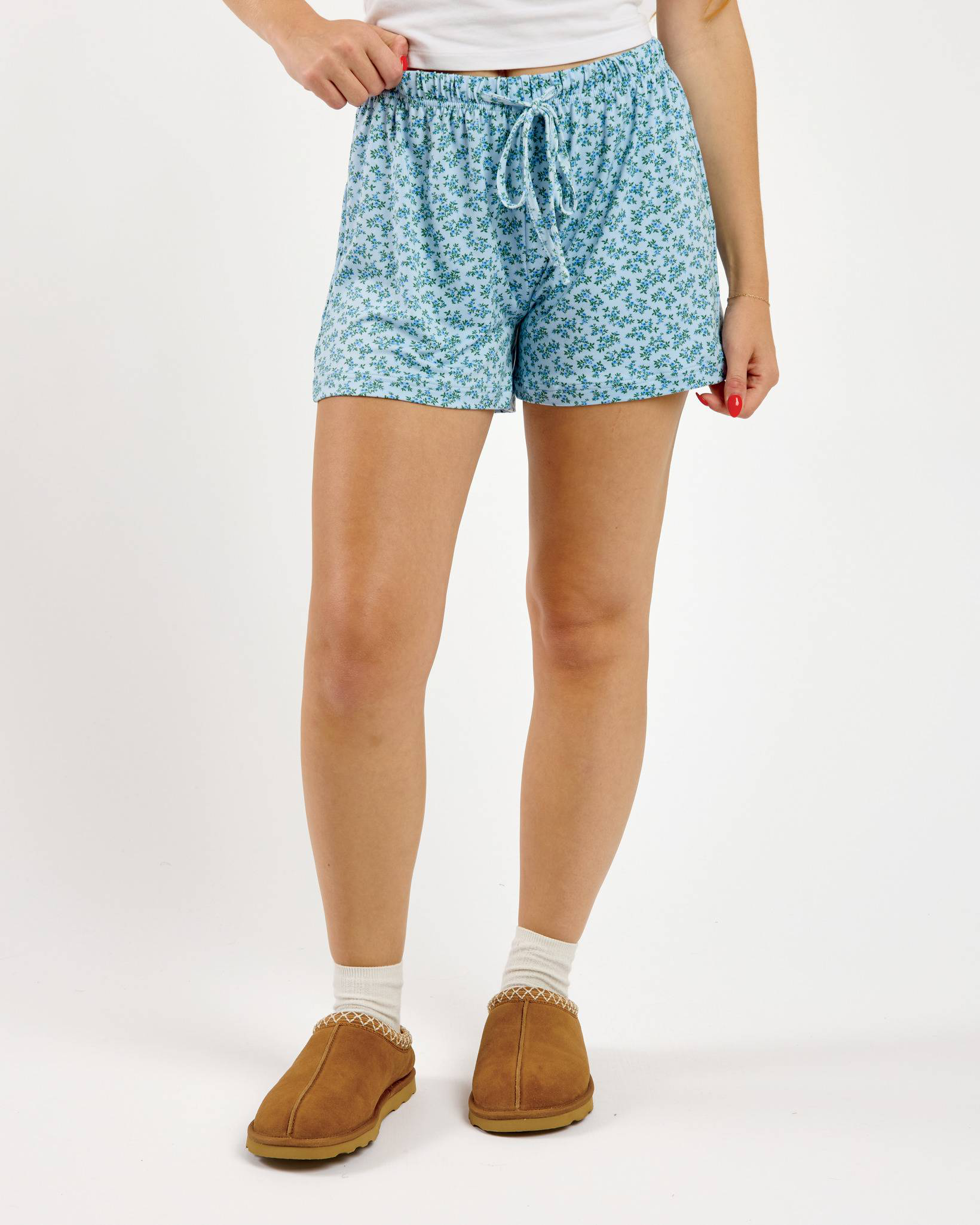 Blue Ditsy Floral Pattern PJ Lounge Shorts | mia & tess | The Paper Store