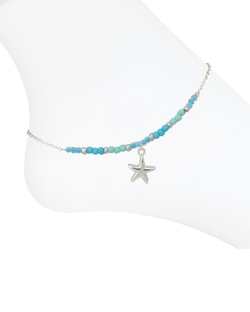 Turquoise Beaded Starfish Charm Anklet | Periwinkle by Barlow | The ...