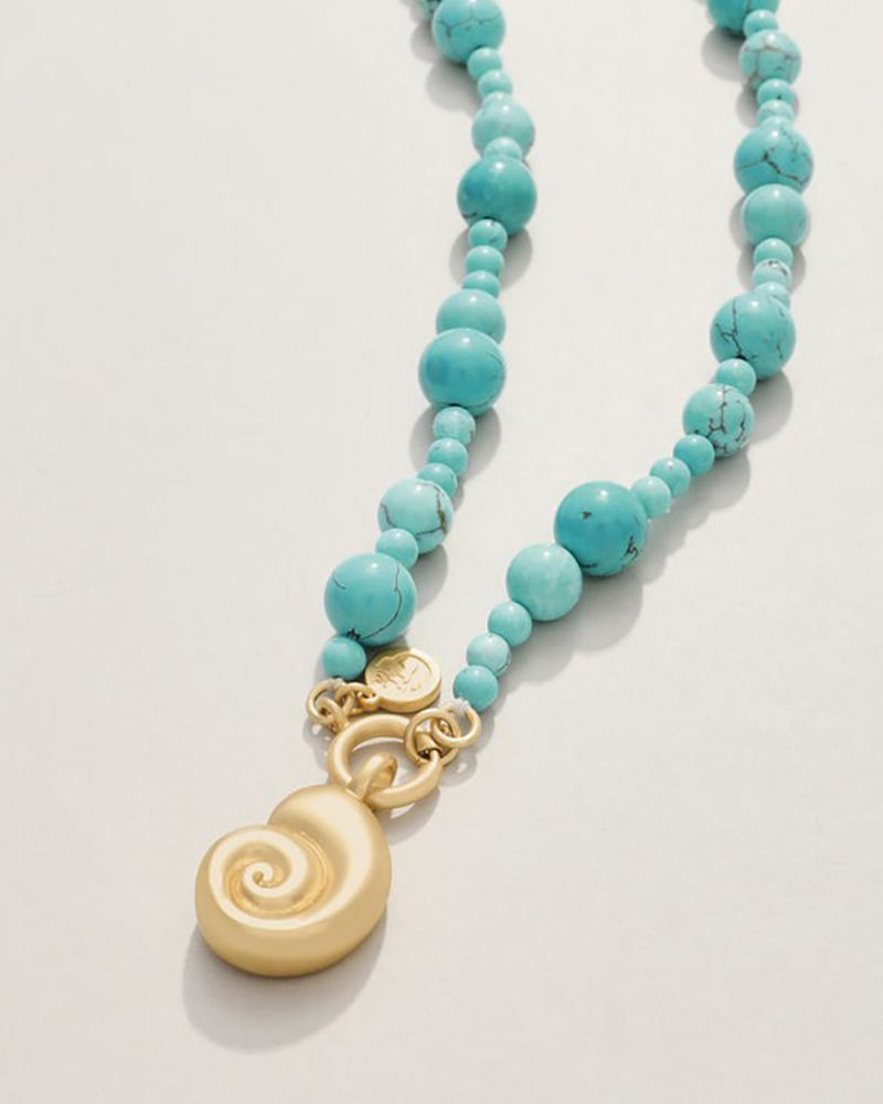 Turquoise Beaded Nautilus Necklace in Gold | Spartina 449 | The Paper Store