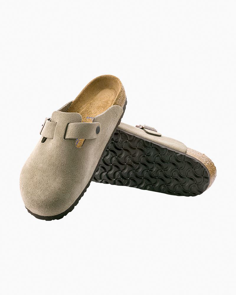 Boston Soft Footbed Clogs in Taupe | Birkenstock | The Paper Store