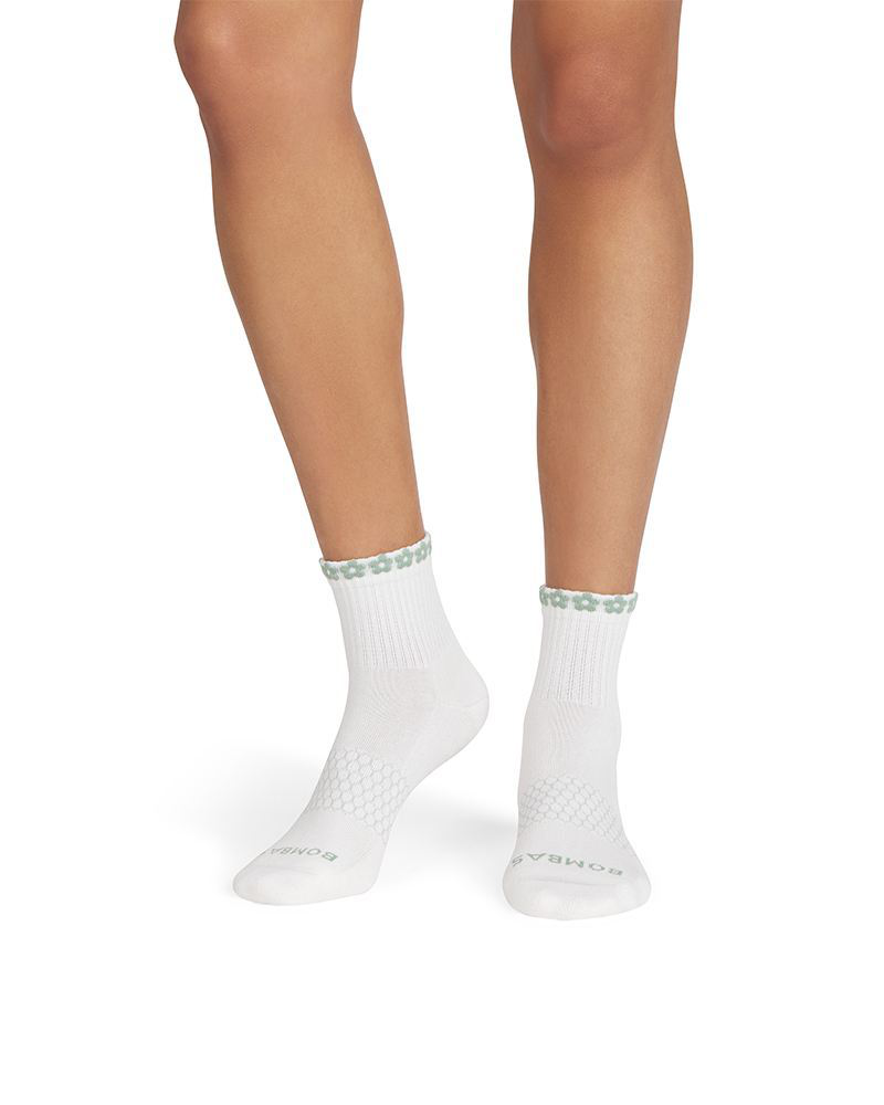 3D Flowers Cuff Solid Quarter Socks in Sage Stone Chain | Bombas | The ...