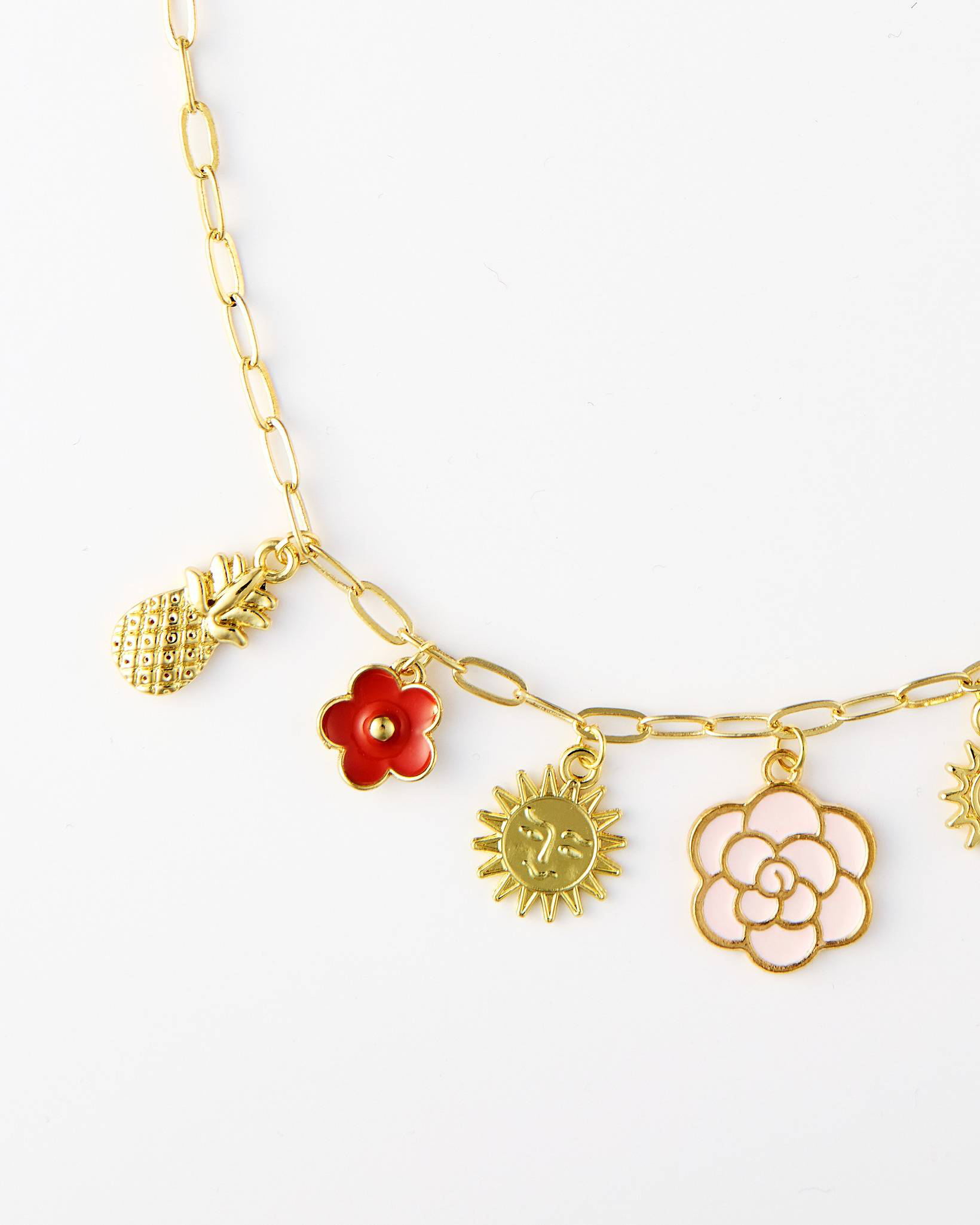 Flowers and Suns Multi Charm Chain Necklace in Gold | Oz Jewerly | The ...