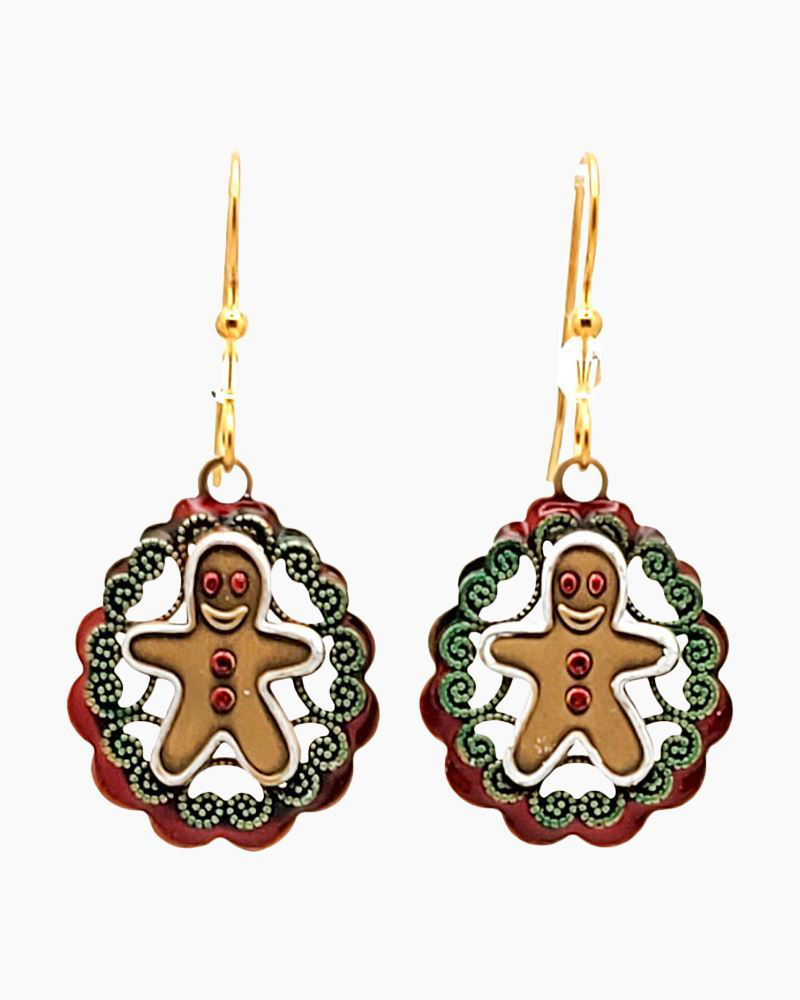 Round Gingerbread Man Drop Earrings | Silver Forest | The Paper Store