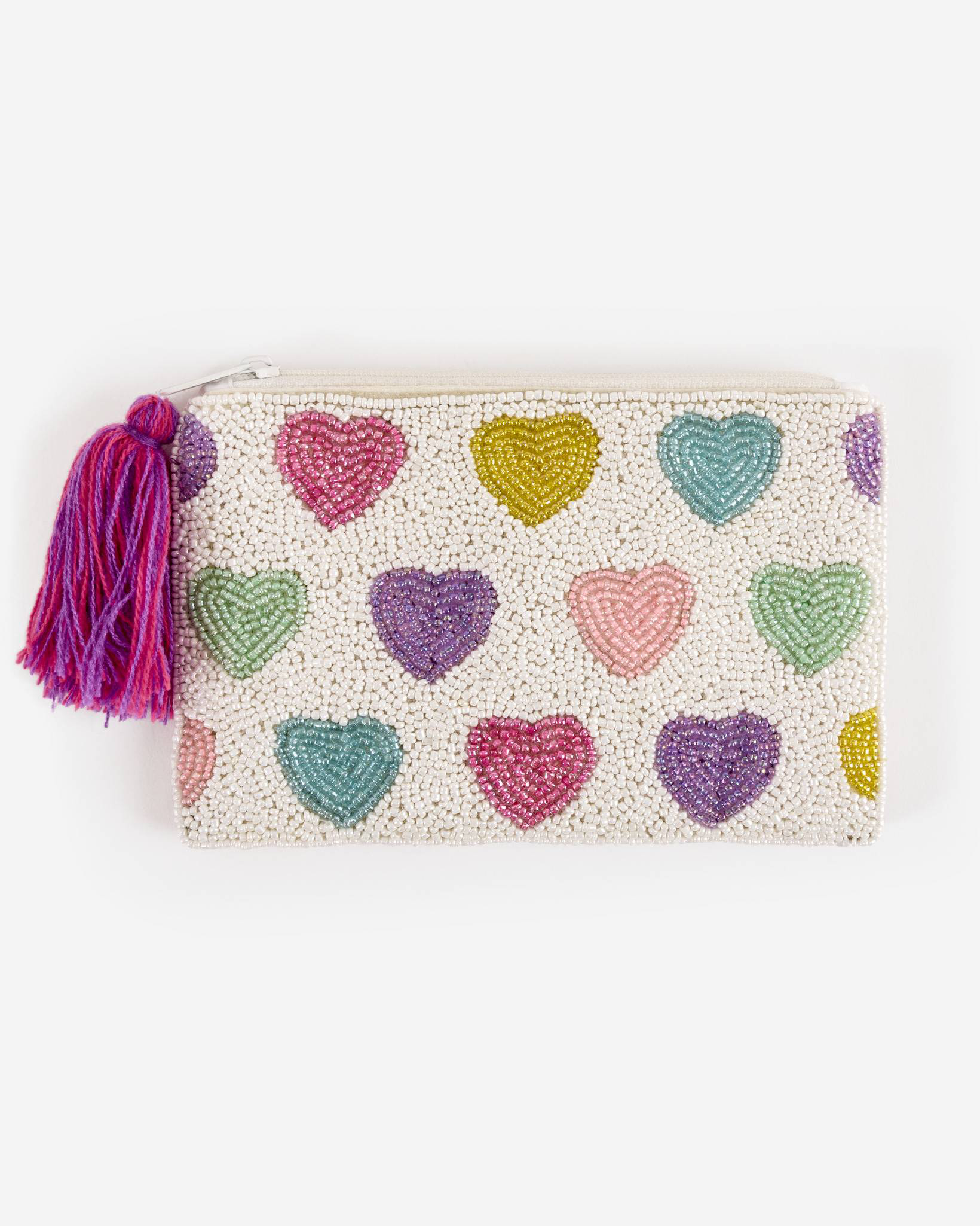 Multicolor Hearts Seed Beaded Zipper Pouch | Strawflower | The Paper Store