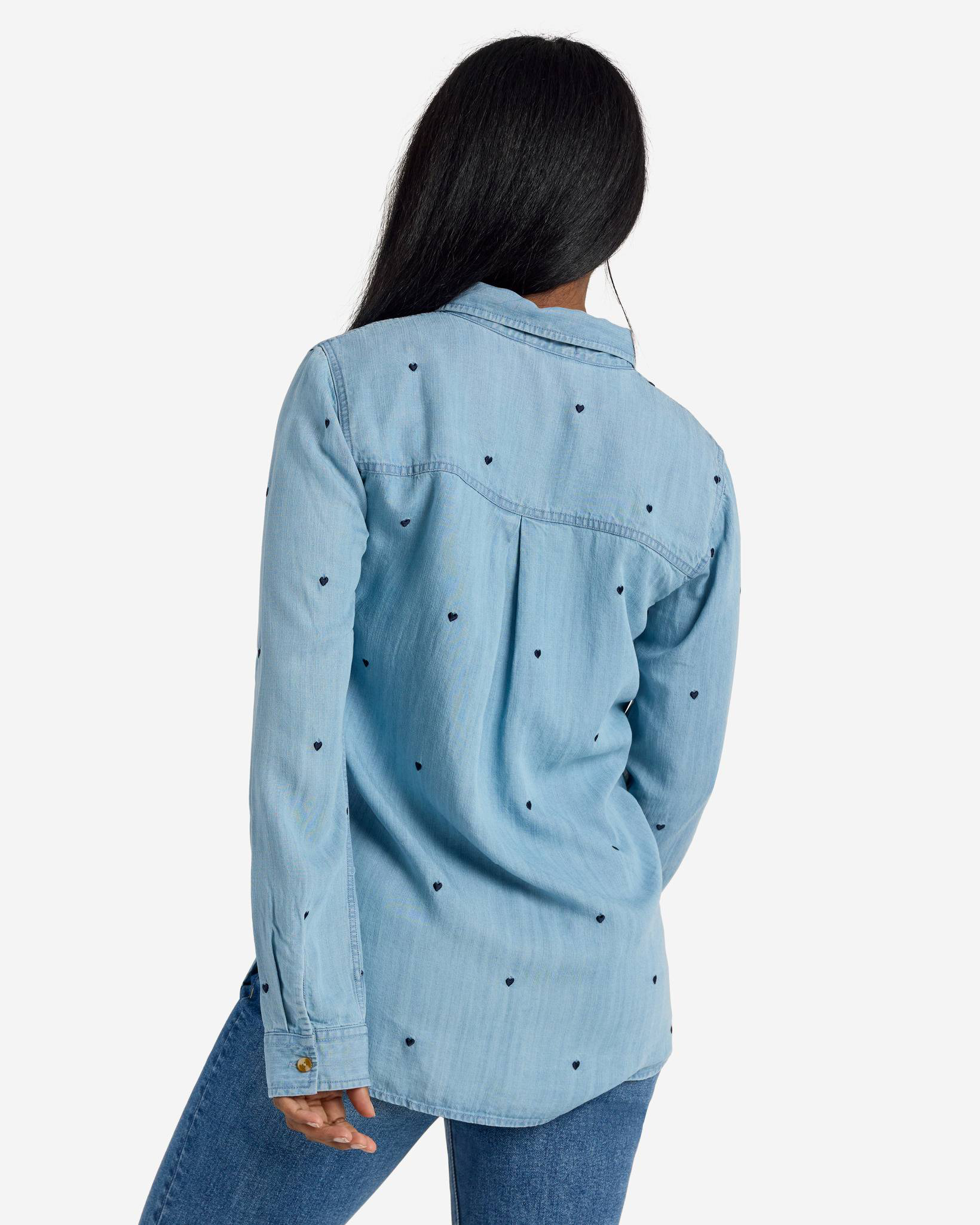 Navy Woven Hearts Button-Up Top in Blue | mia & tess | The Paper Store