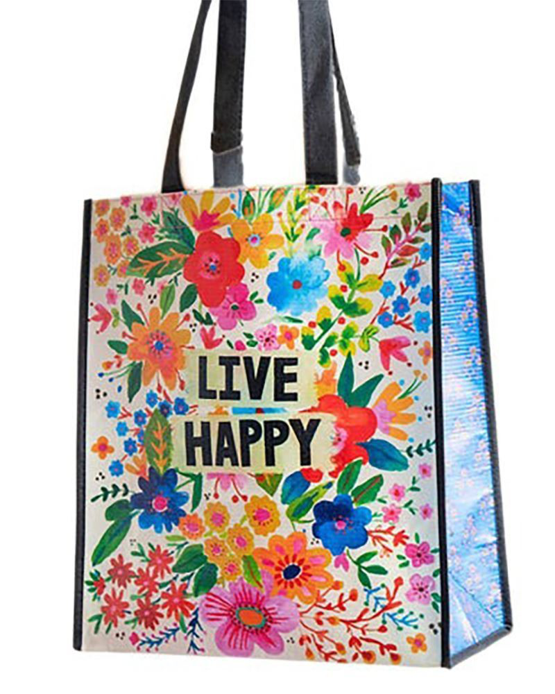 Live Happy Floral Large Happy Bag | Natural Life | The Paper Store